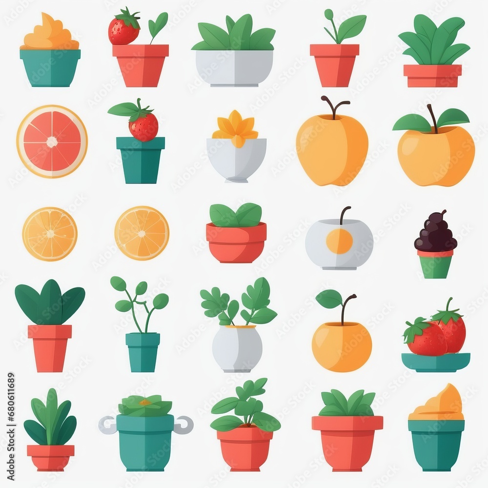 flat icons of fruits and vegetables vector illustration.flat icons of ...