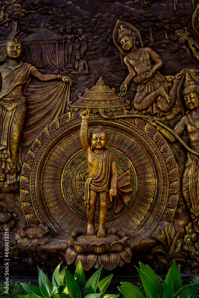 Relic of buddha ornament on the wall at vihara dharma shanti tanjung ...