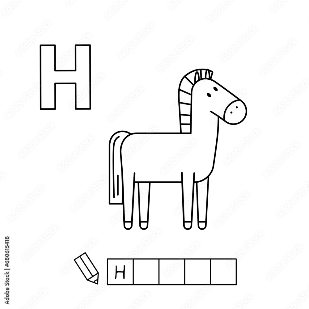 Cartoon horse coloring pages. Learning game for small children - write ...