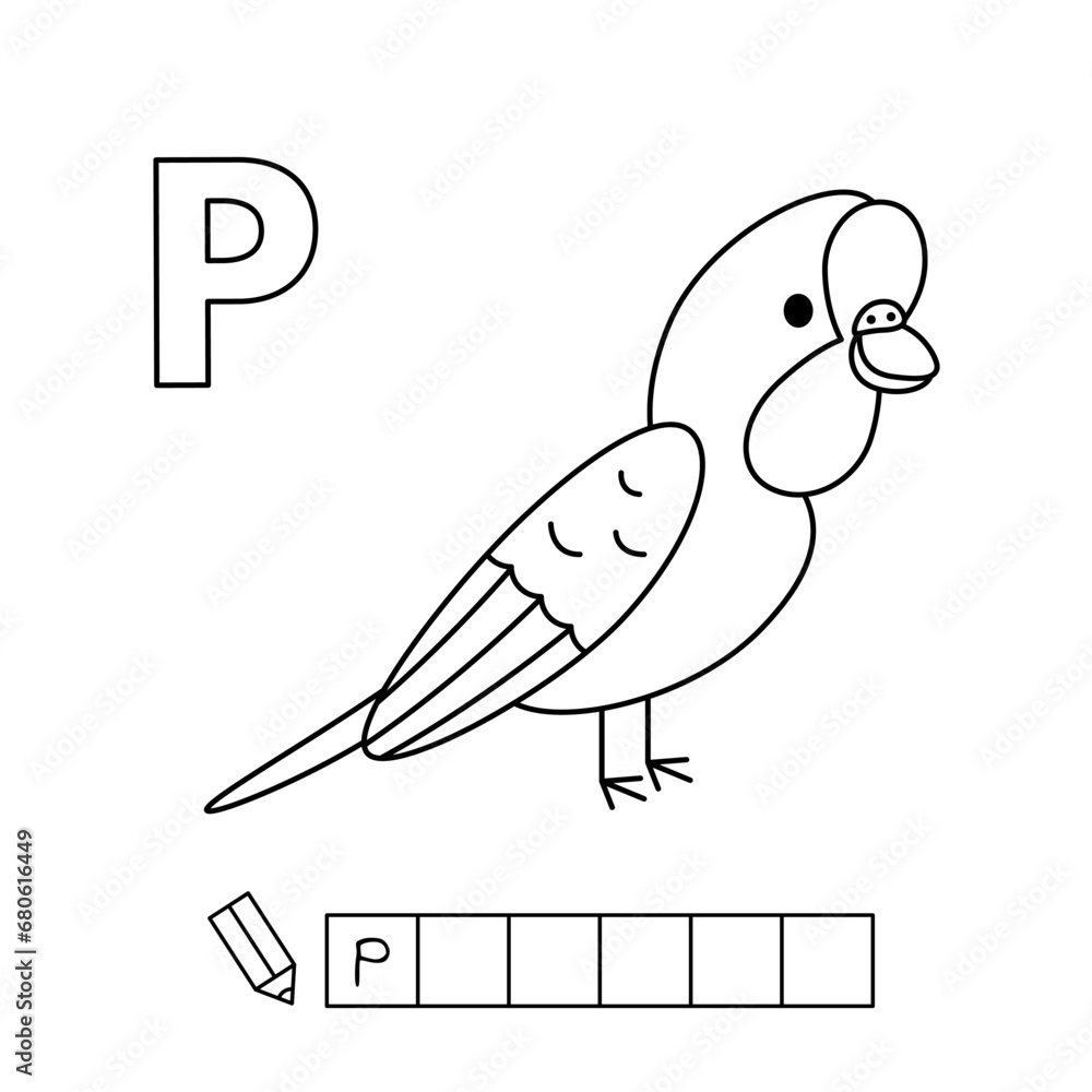 Cartoon parrot coloring pages. Learning game for small children - write ...