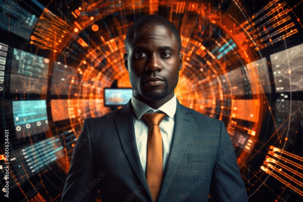 Tech analyst study cyber data chart from corporate system for ...