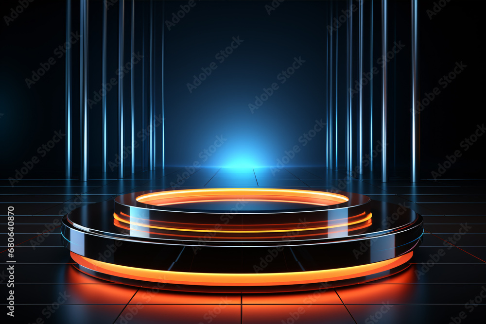 An abstract, futuristic room with 3D geometric forms showcases mockup ...