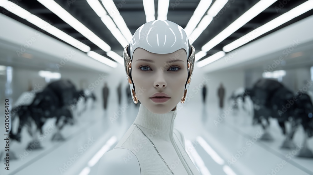ai woman cyborg in clean architecture Stock Photo | Adobe Stock