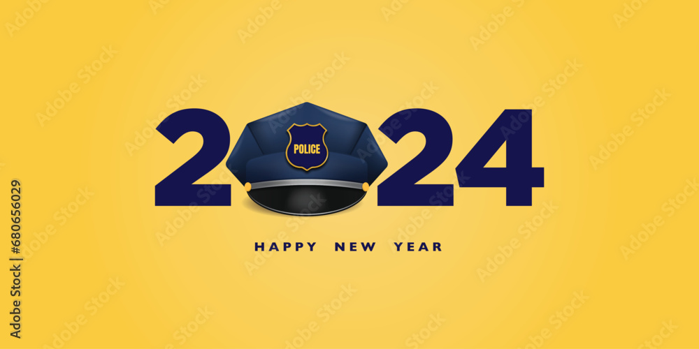 Police cop New Year 2024 Web Banner Poster Design, 2024 New Year number ...