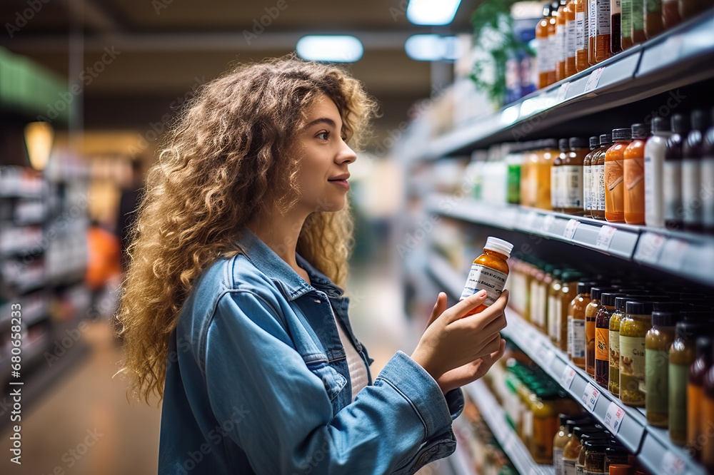 Conscious Consumerism Woman Thoughtfully Navigating Supermarket Aisles ...