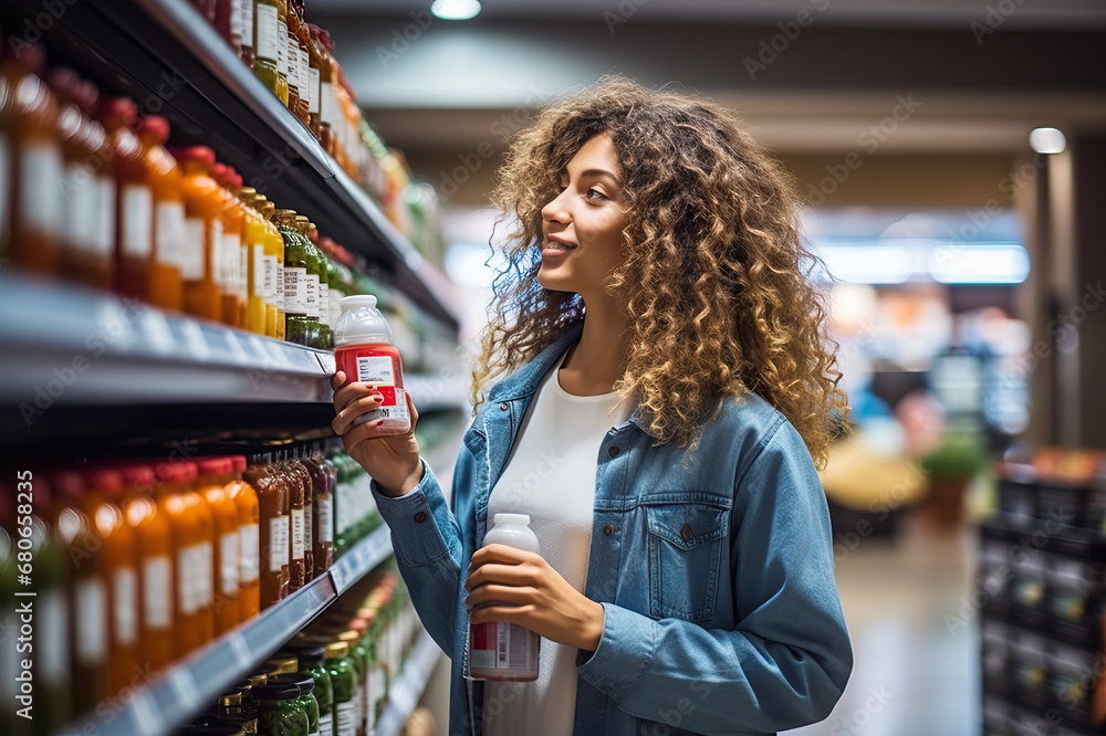 Conscious Consumerism Woman Thoughtfully Navigating Supermarket Aisles ...