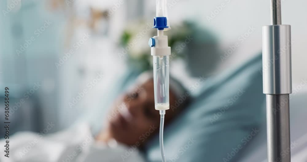 IV drip, healthcare and medicine with patient in hospital, treatment ...