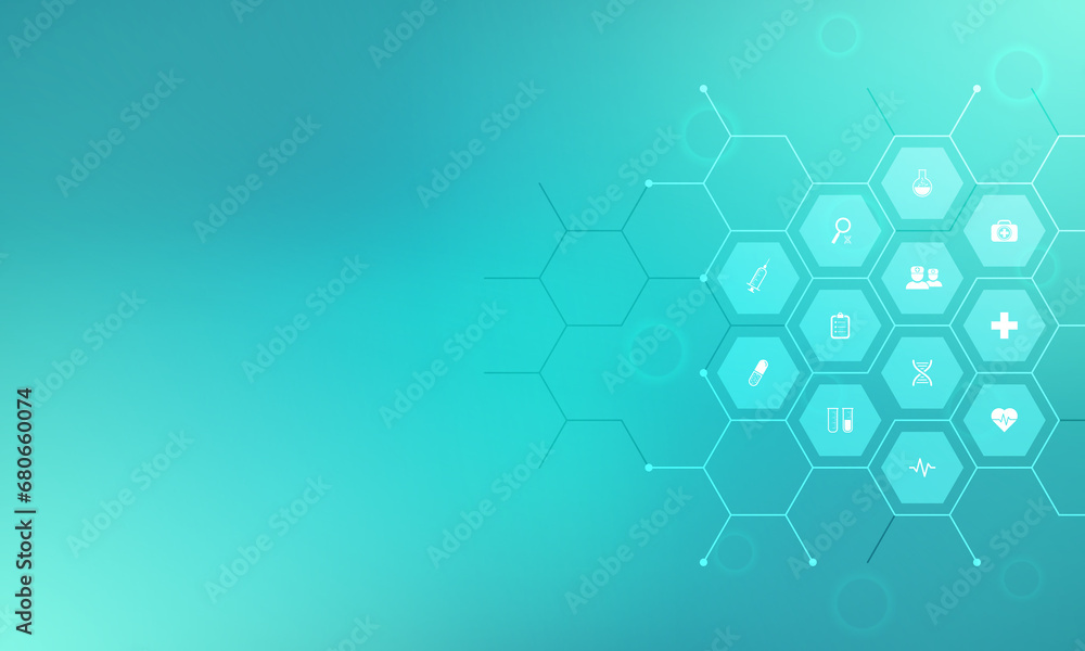 Medical background with flat icons and symbols. Template design with ...