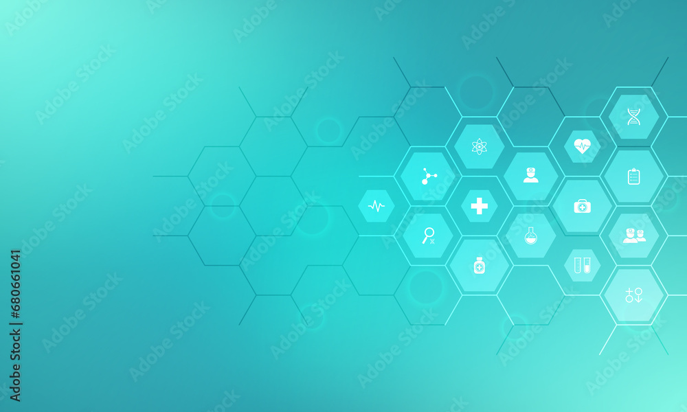 Medical background with flat icons and symbols. Template design with ...