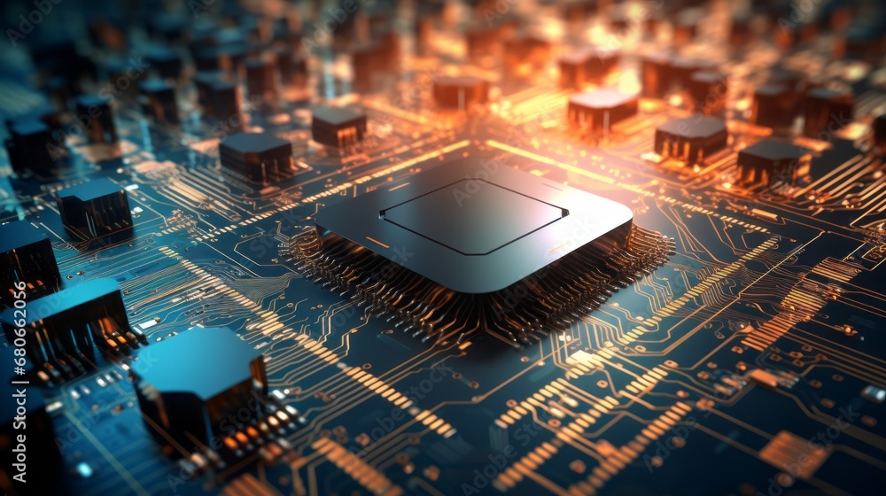 Abstract technology background of a quantum computing system with processor and electronic ...