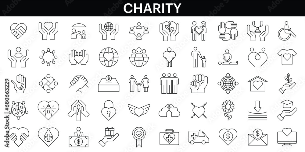 Premium set of charity line icons. Simple pictograms pack. Stroke ...