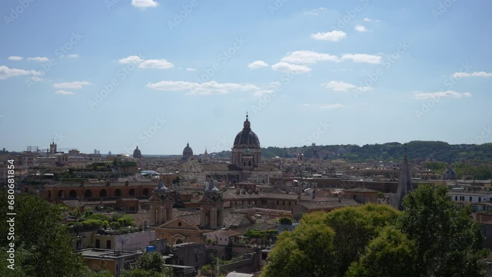 Vidéo Stock Panoramic cityscape from mountain in Rome, with dome of ...
