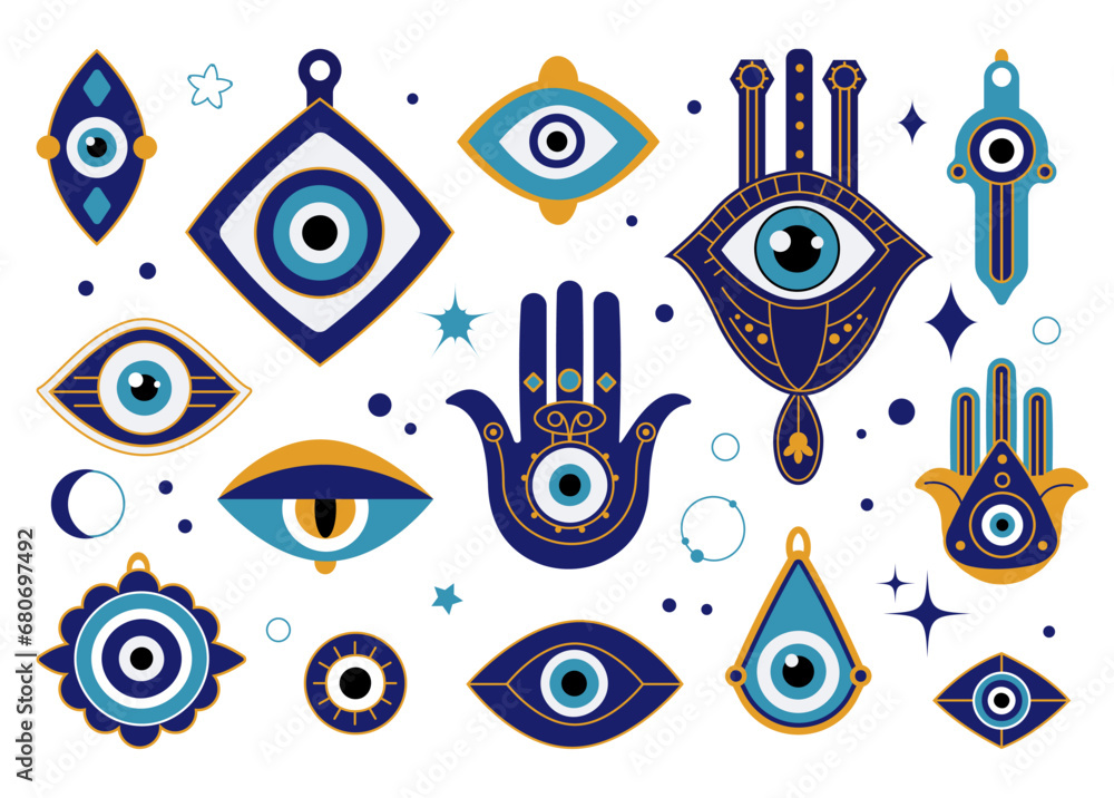 Evil eye amulets. Esoteric turkish or greek blue eyes talisman. Magic ...