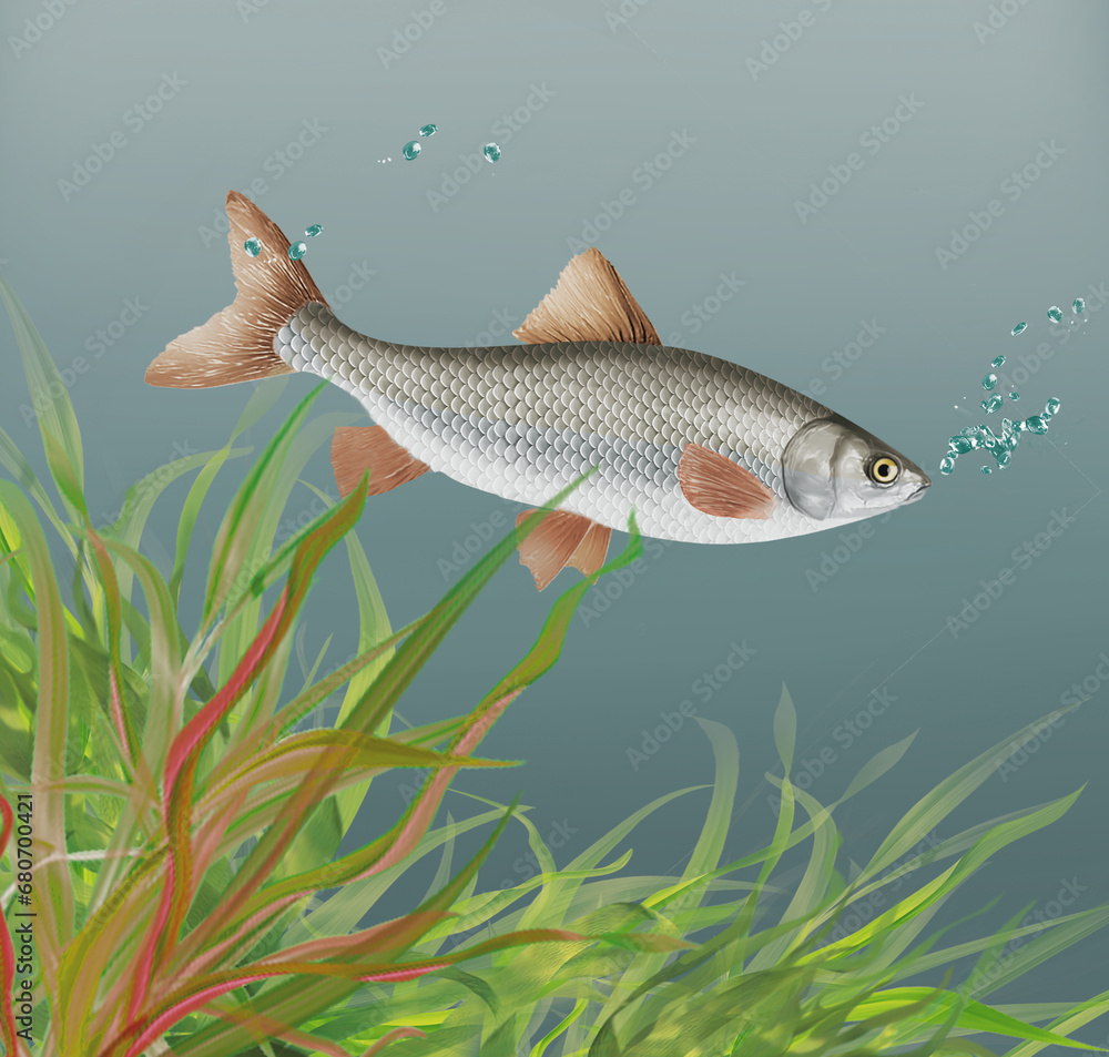 illustration d'un poisson vandoise qui nage dans l'eau limpide avec des ...