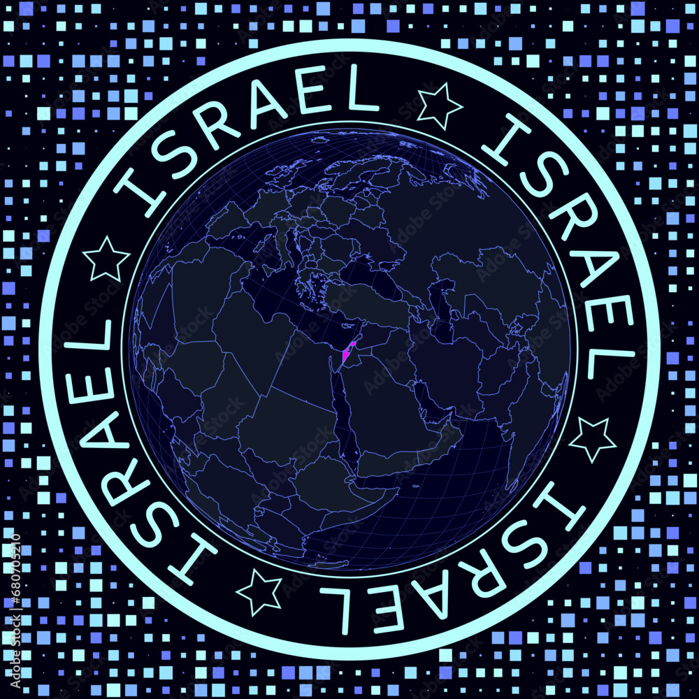 Israel on globe vector. Futuristic satelite view of the world centered ...