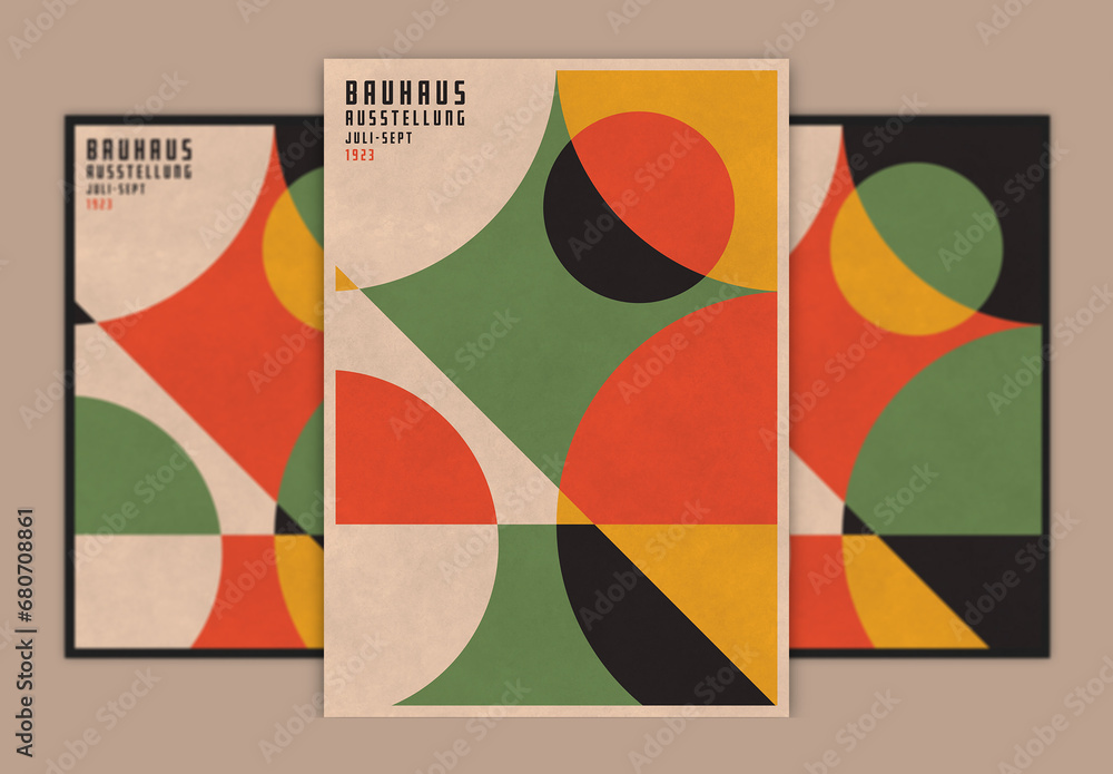 Bauhaus Poster Layout Design with Bold Geometric Shapes Stock Template ...
