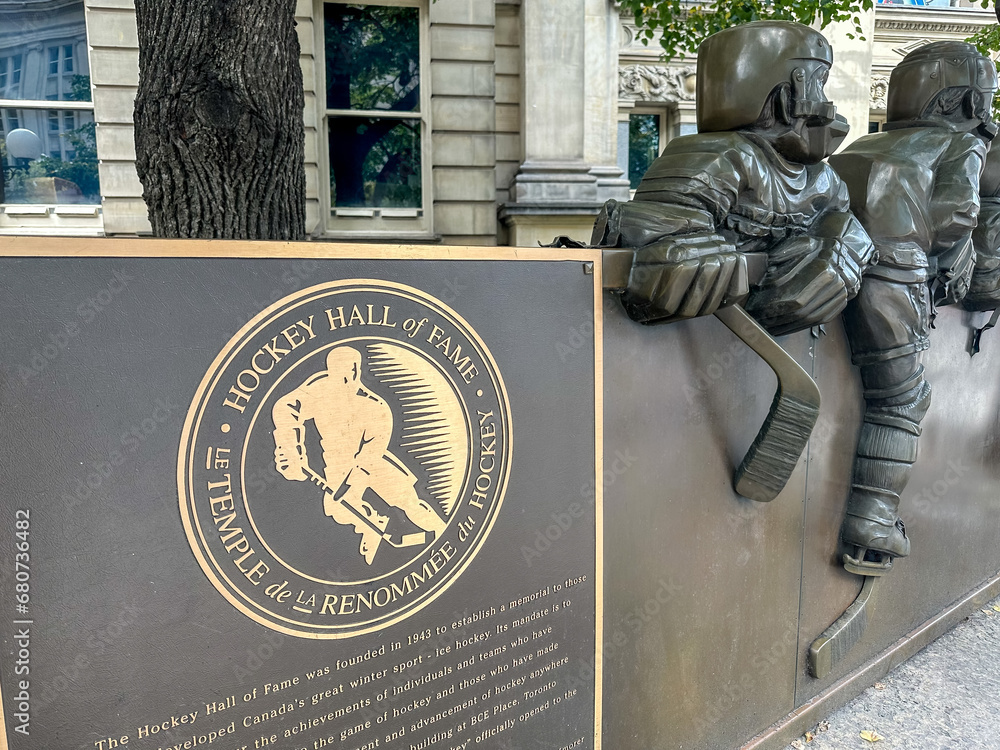 Toronto, Ontario - October 7, 2023: Exterior signage at the Hockey Hall ...