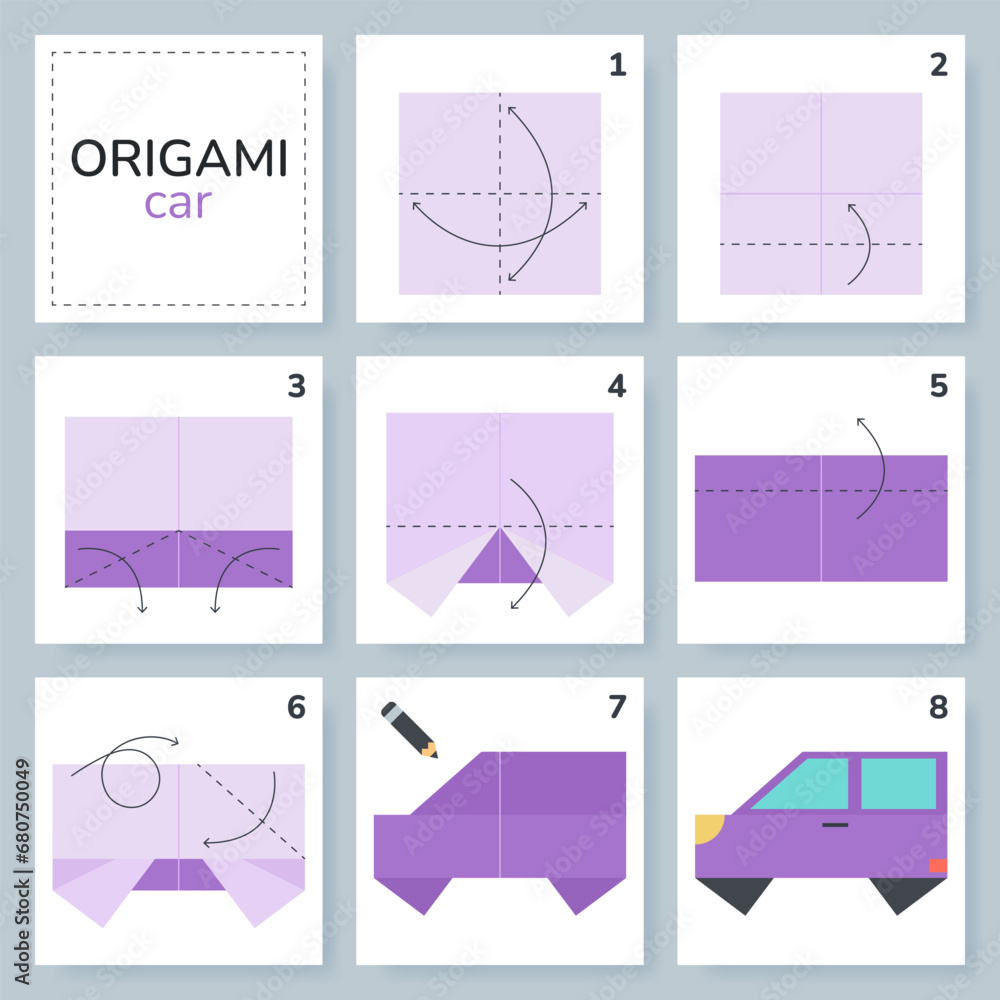 Car origami scheme tutorial moving model. Origami for kids. Step by ...