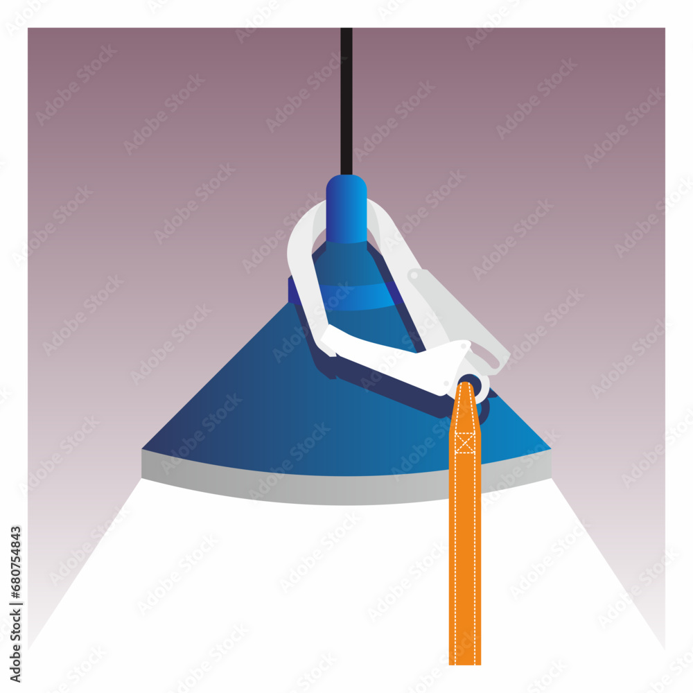 Safety body harness hooked on the electric lamp conduit. Unsafe ...