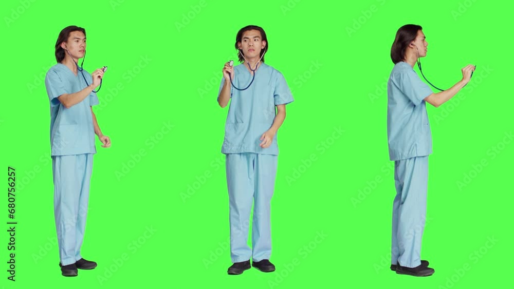 Medic taking stethoscope being equipped with professional uniform ...