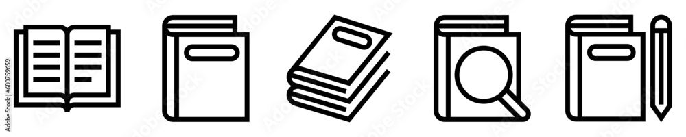 Conjunto de iconos de libro. Lectura, escritura y aprendizaje. Libro ...
