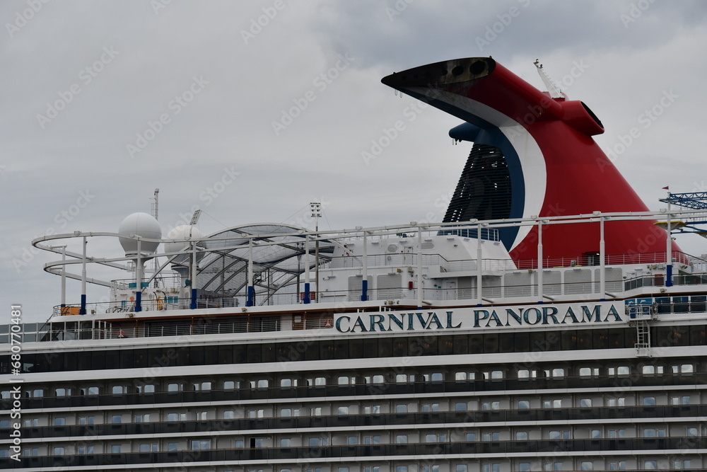 Carnival cruise ship Panorama top deck, docked in Astoria Oregon. Stock ...