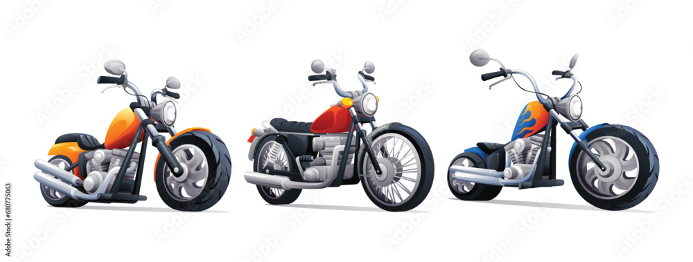 Set of classic motorcycles vector cartoon illustration isolated on ...