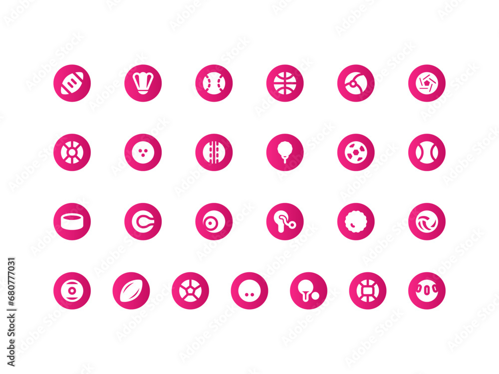 Sports Ball Icon Pack Circular Gradient Glyph Style. Game Icons ...