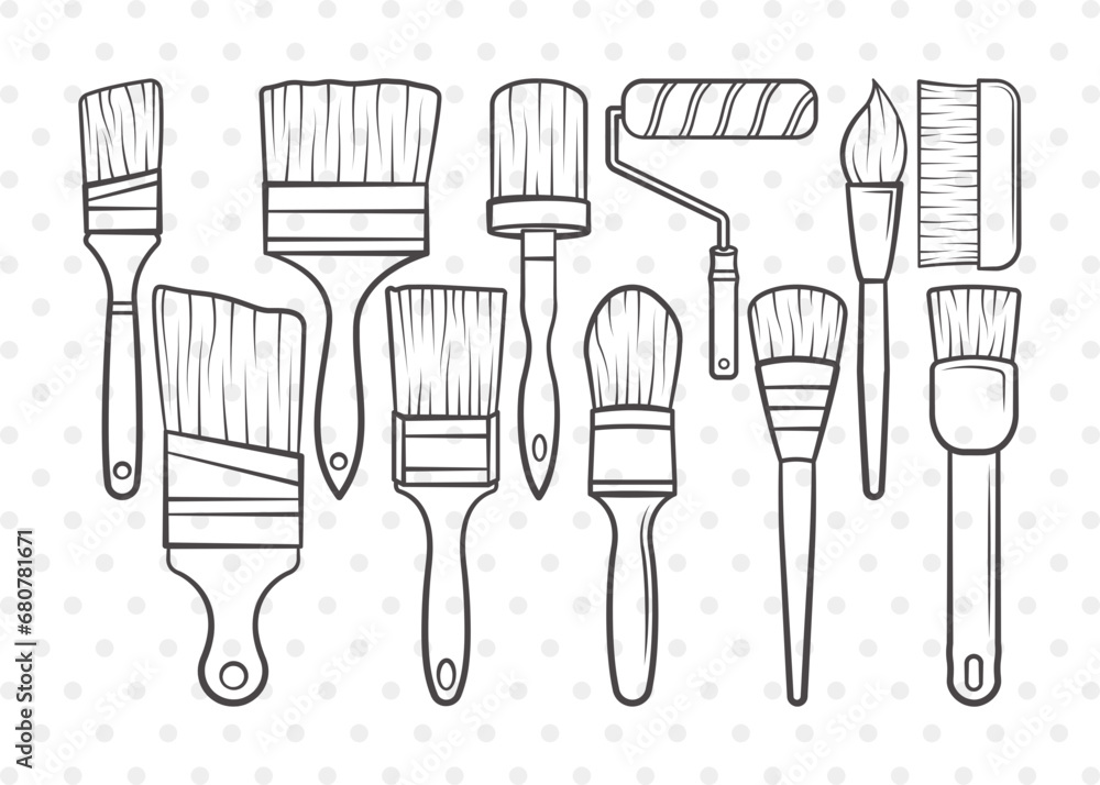 Paint Brush Silhouette SVG Cut File | Paint Roller Svg | Brushes Svg ...