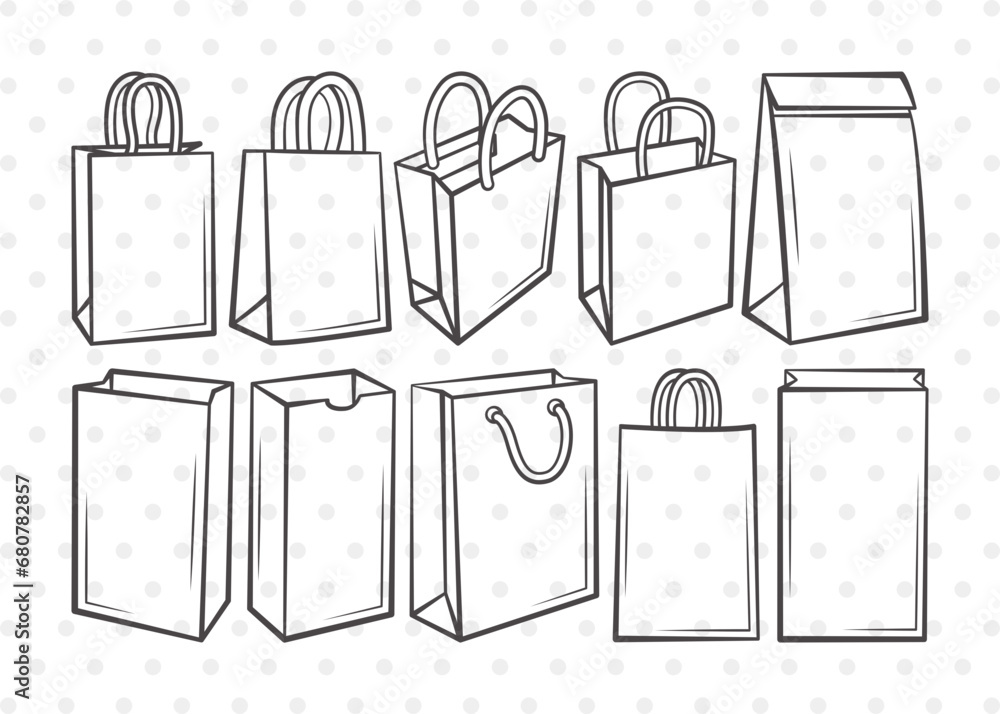 Paper Bag Outline SVG Cut File | Paper Bag Svg | Bag Svg | Hand Bag Svg ...