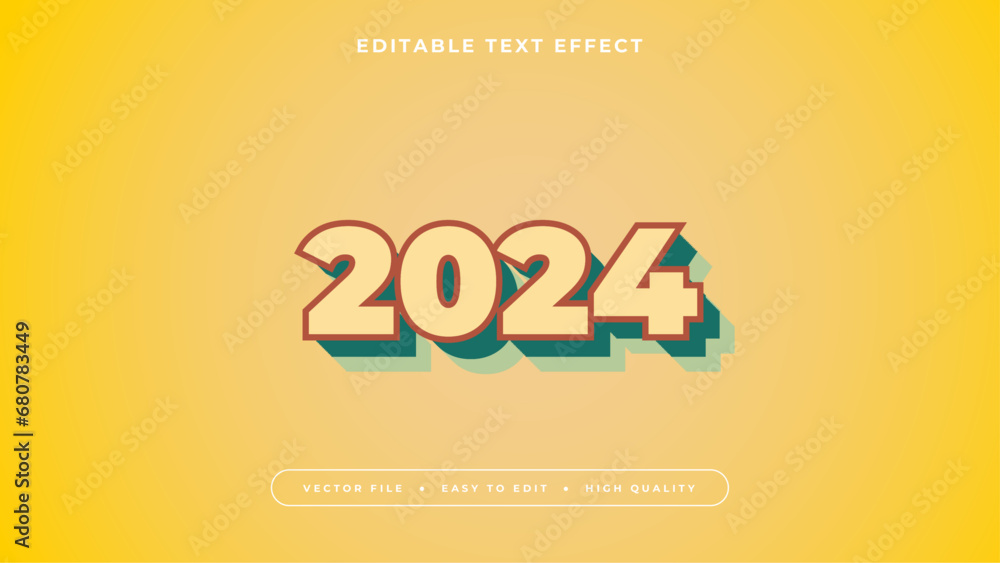 Editable text effect. Yellow 2024 text on bright background. Stock ...