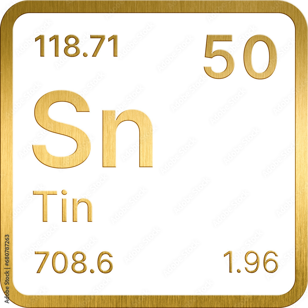 Golden 50. Tin (Sn) Periodic table of the chemical elements Stock Photo ...