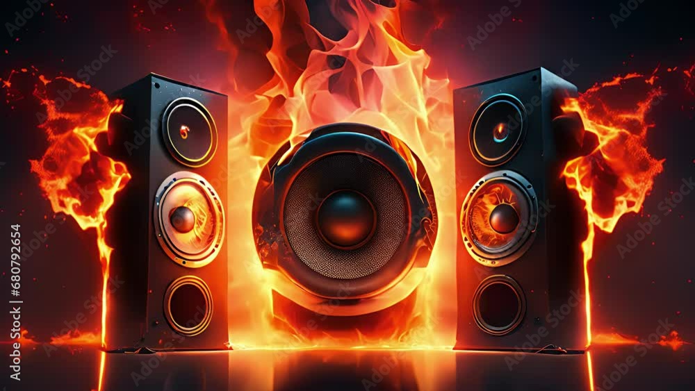 speakers surrounded by fire, burning speaker. Created with generative ...