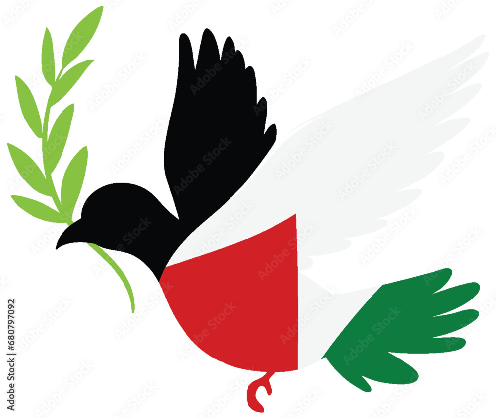 Bird Flying with Palestine Flag: A Symbol of Peace Stock Vector | Adobe ...
