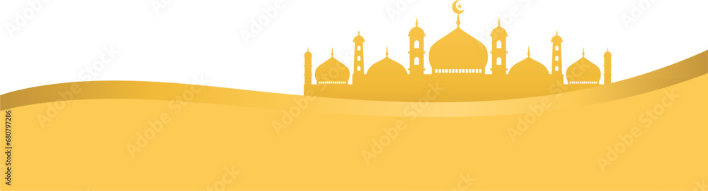 Golden mosque islamic footer border frame for ramadan or eid mubarak ...