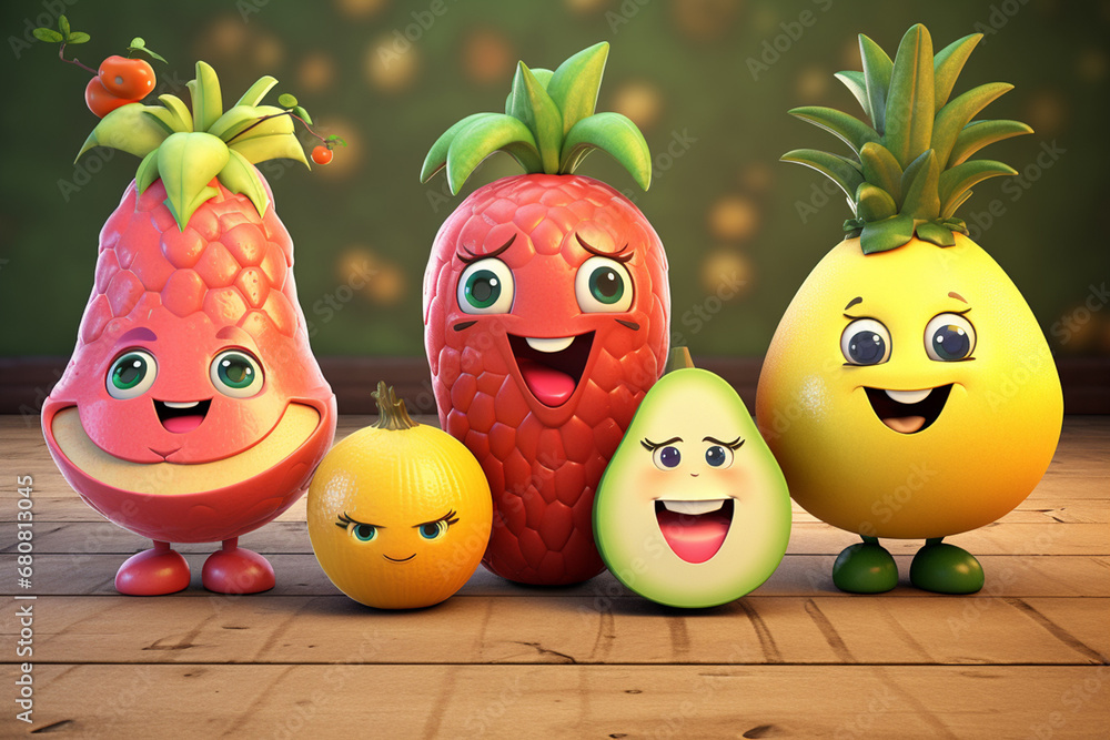 Vegetables and fruits in a new light as funny, stylized sketch cartoon ...