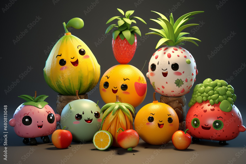 Vegetables and fruits in a new light as funny, stylized sketch cartoon ...