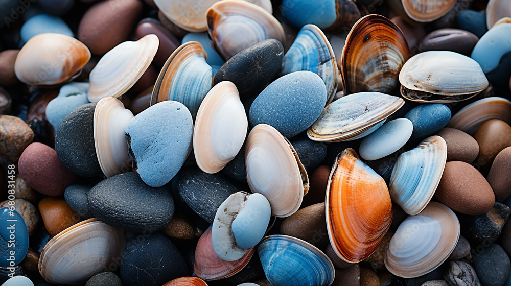 Wide background image banner of different shapes and colors of sea ...