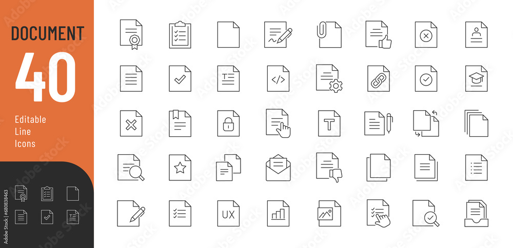 Document Line Editable Icons set. Vector illustration in thin line ...