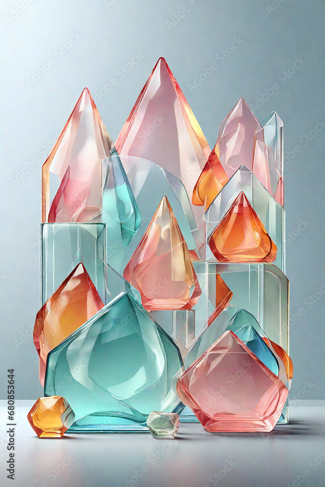 Abstract shapes of colored transparent glass shapes for product display ...