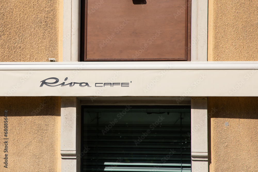 riva cafe boat sign text and brand logo shop on entrance coffee ...
