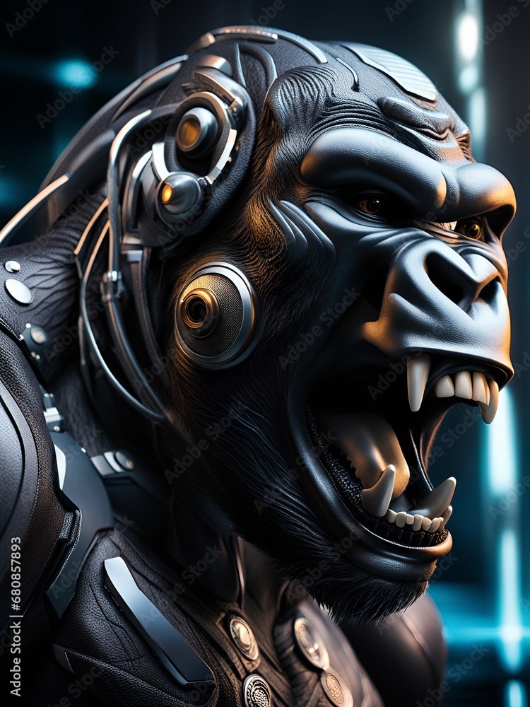 futuristic cyborg gorilla on alien planet, science fiction scenery ...