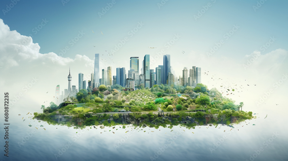 View of big city full with plastic waste, concept of plastic effected ...