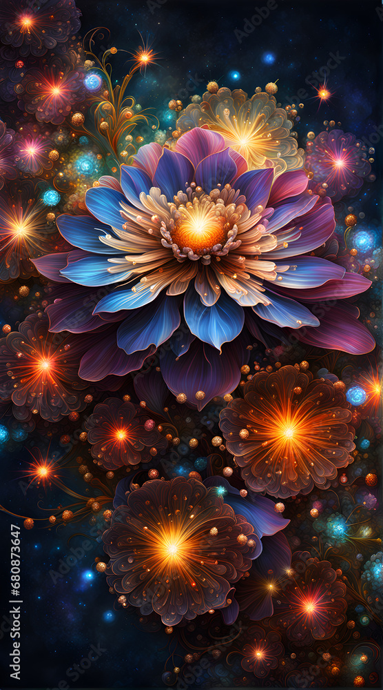 Colorful cosmic flowers that are highly detailed, beautiful, and ...