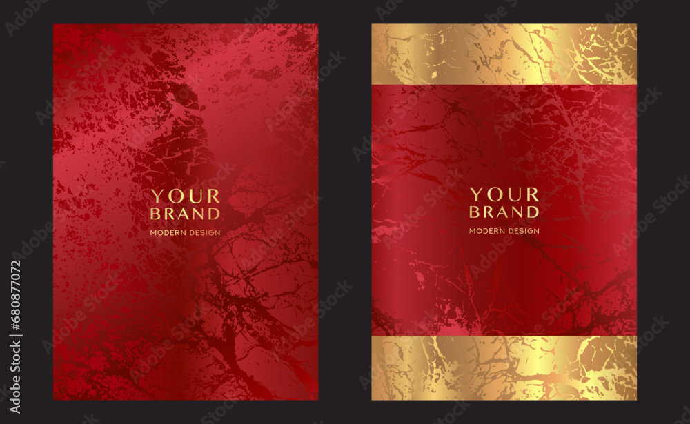 Modern red and gold cover, frame design set. Creative premium abstract ...