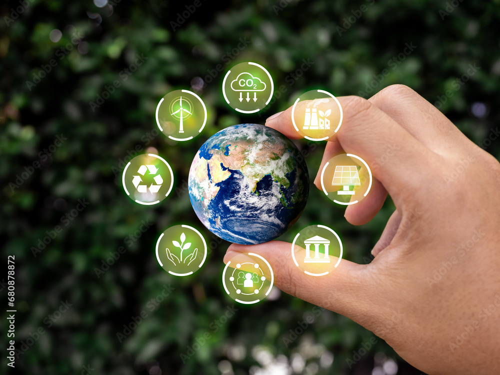 Reduce CO2 emissions, world and environmental sustainability care, net zero carbon dioxide ...