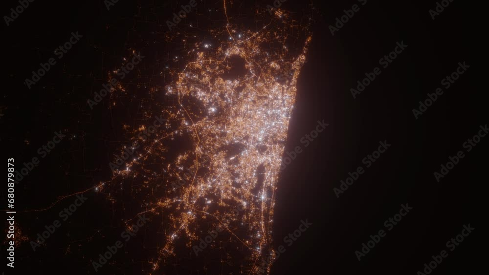 Chennai (India) aerial view at night. Satellite view on modern city ...
