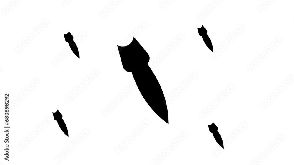 Zoom in and out animation the falling rocket symbol. Large black symbol ...