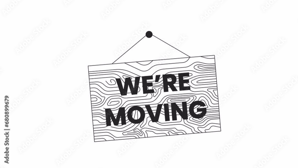 We are moving signboard swaying bw outline cartoon animation. Moving ...