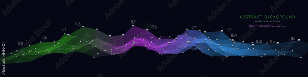 Abstract background noisy poly grid in net from dots and lines and data on dark. Technology ...